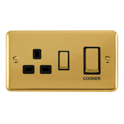 Curved Polished Brass Cooker Control Ingot 45A With 13A Switched Plug ...