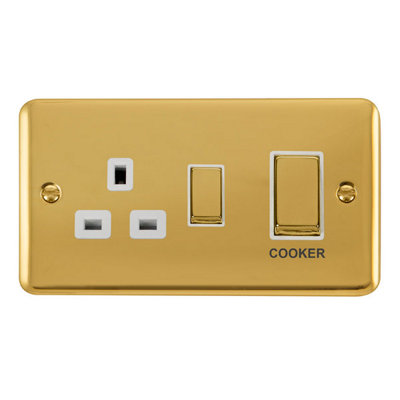 Curved Polished Brass Cooker Control Ingot 45A With 13A Switched Plug ...