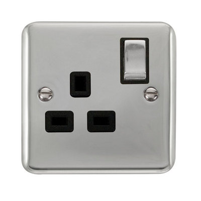 Curved Polished Chrome 1 Gang 13A DP Ingot Switched Plug Socket - Black ...