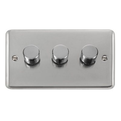 Curved Polished Chrome 3 Gang 2 Way LED 100W Trailing Edge Dimmer Light ...