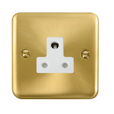 Curved Satin / Brushed Brass 1 Gang 5A Round Pin Socket - White Trim ...