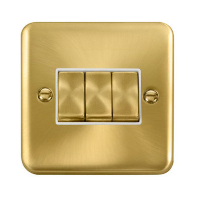 Curved Satin / Brushed Brass 10A 3 Gang 2 Way Ingot Light Switch ...