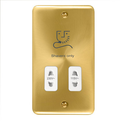 Curved Satin / Brushed Brass Shaver Socket 115v/230v - White Trim - SE ...