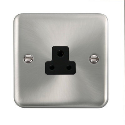 Curved Satin / Brushed Chrome 1 Gang 2A Round Pin Socket - Black Trim ...