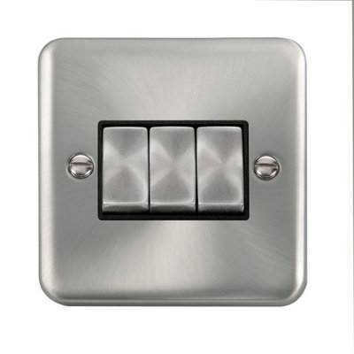 Curved Satin / Brushed Chrome 10A 3 Gang 2 Way Ingot Light Switch ...