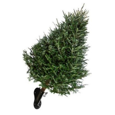 Curved Wall Mounted Christmas Tree Holder with Hanging Hooks - Black