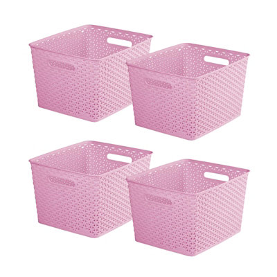 Curver 4PC Large 18L Decorative Y Weave Plastic Storage Basket Studio ...