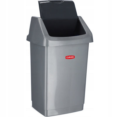 Curver Click-It Multi-Purpose Plastic Waste Bin Basket Silver (50L)