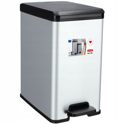Curver Deco-Slim 25L Waste Bin, Black-Silver Metallic, (25 L)