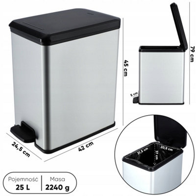 Curver Deco-Slim 25L Waste Bin, Black-Silver Metallic, (25 L)