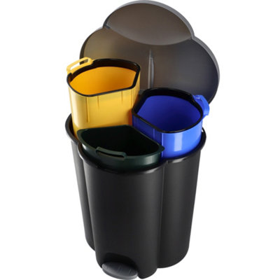 Curver Trio V2 Waste Bin 40 L Pedal Bin Rubbish Sorting 3 Compartments ...