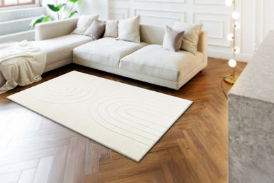 CURVY white 11 Arches washable rug, structured, embossed, plush 120x170 cm