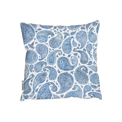 CUSHIONS - BLUE AND WHITE BOHO WORLD (CUSHION) / 45CM X 45CM