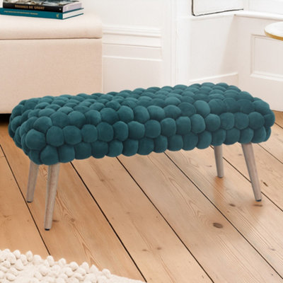 Cushla Bubbly Velvet Large Footstool - Dark Green