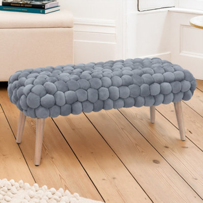 Cushla Bubbly Velvet Large Footstool - Grey