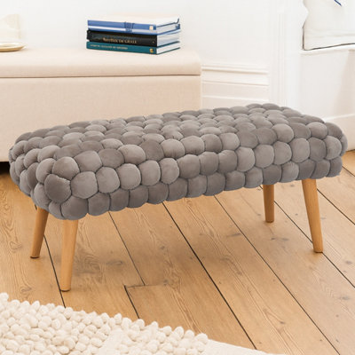Cushla Bubbly Velvet Large Footstool - Mole