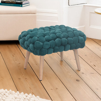 Cushla Bubbly Velvet Small Footstool - Dark Green