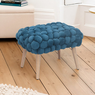 Cushla Bubbly Velvet Small Footstool - Teal