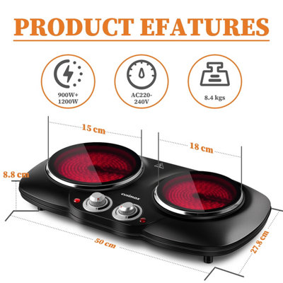 Cusimax 2100W Portable Infrared Ceramic Dual Hot Plate, lightweight ...
