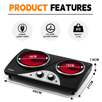Cusimax Portable Hot Plate, 2100W Double Burners,Heat-Up in Seconds,2.7kg