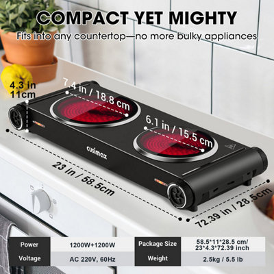 Cusimax Portable Hot Plate,2400W Infrared Dual Hobs,Dual Temperature ...