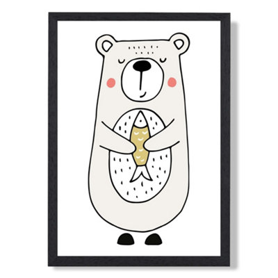 Cute Beige Bear Scandi Animal Medium Poster with Black Hanger