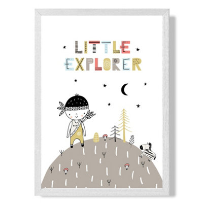 Cute Little Boy Explorer Scandi Quote Art Print with White Frame SIZE: A4