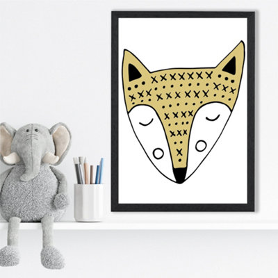 Cute Yellow Fox Scandi Animal Framed Print SIZE: A3 with Black Frame