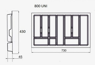 Cutlery tray UNI, 800mm (730mmx430mm)