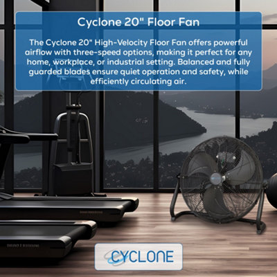 Cyclone 20" High Velocity Premium Black Finish Floor Fan 3-Speed ...