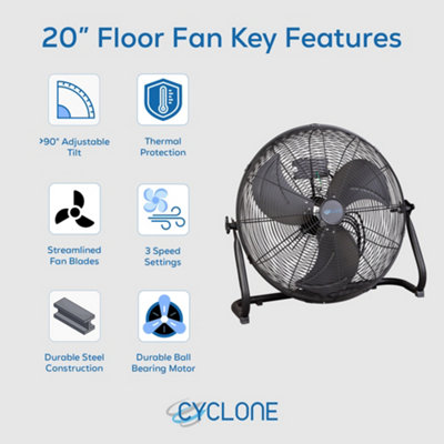 Cyclone 20" High Velocity Premium Black Finish Floor Fan 3-Speed ...