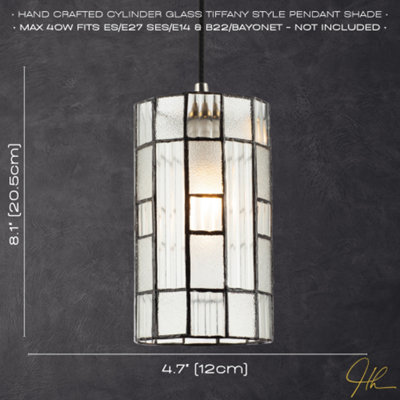 Cylindrical Traditional Tiffany Easy Fit Shade with Frosted and Ribbed ...