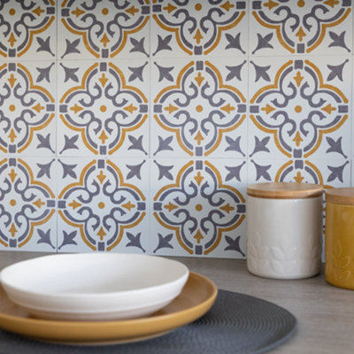 D-C-FIX JAMILA GOLD SELF-ADHESIVE VINYL WALL TILES 15.25CM(W) 15.25CM(H ...
