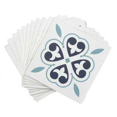 d-c-fix Oriental Flower Blue Self Adhesive Vinyl Floor Tiles Pack of 11 ...