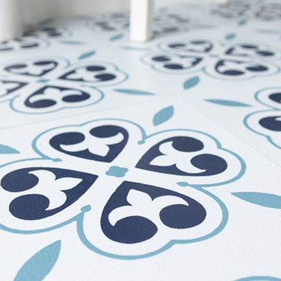 d-c-fix Oriental Flower Blue Self Adhesive Vinyl Floor Tiles Pack of 11 ...