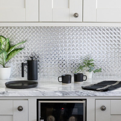 d-c-fix Premium Metallics Chequer Plate Silver Self Adhesive Vinyl Wrap ...