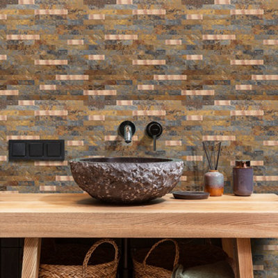 D-C-FIX SLATE COPPER PREMIUM SELF ADHESIVE COMPOSITE WALL TILE 29.2CM(W ...
