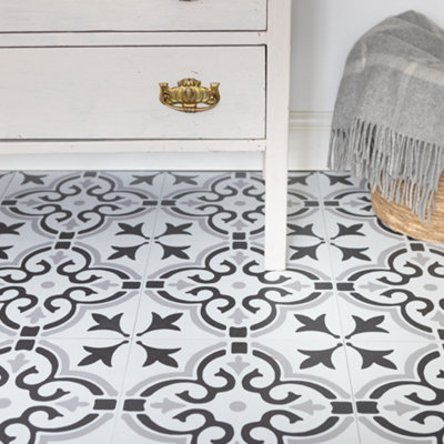 Buy d-c-fix Stencil Motif Grey Self Adhesive Vinyl Floor Tiles Pack of ...