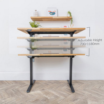 D1 Electric Standing Office Desk & Solid Oak Wood Desk Top - 1200mm x ...