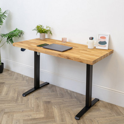 D1 Electric Standing Office Desk & Solid Oak Wood Desk Top - 1500mm x ...