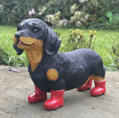 Dachsund Sausage Dog in Red Wellington Boots figurine, gift boxed