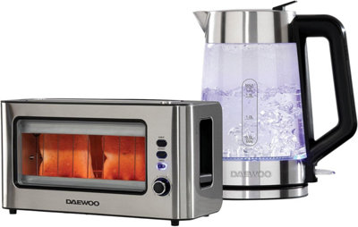 Daewoo 1.7L 3000W Matching Glass Kettle and Toaster Set 2 Slice ...