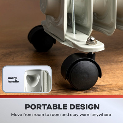 Daewoo 11 Fin Oil Filled Radiator 2500W Portable Heater with Energy Saving Thermostat For Large ...