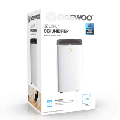 Daewoo 12 Litre Dehumidifier Portable Digital 2 Speed 12 Hour Timer White COL1471GE