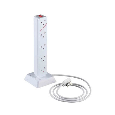 Daewoo 2M 10-Gang Tower Extension Lead Power Strip Sockets with 2 USB ...