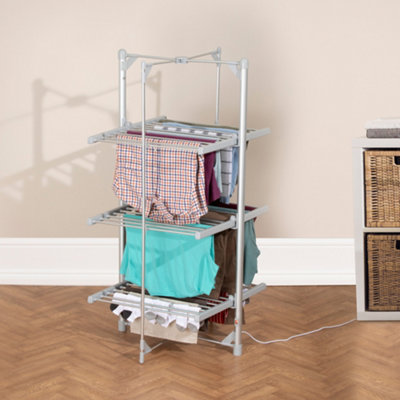 Daewoo 3 Tier Heated Airer Foldable Clothes Drying Rack 300W Energy ...