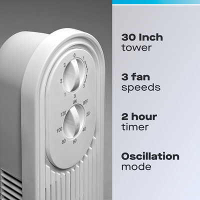 Daewoo 30 inch Slim Tower Fan Oscillating Portable Fan w 2hr Timer & 3 ...