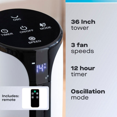 Daewoo 32" Digital Tower Fan Slimline Oscillating with Remote Control White