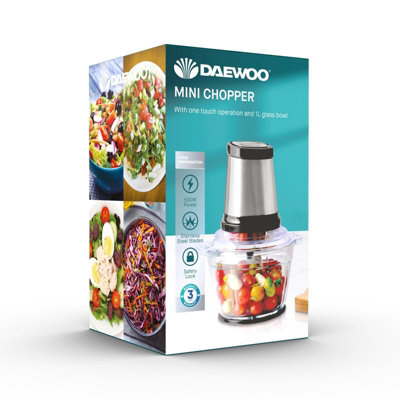 Daewoo 500W Mini Chopper with 1L Glass Bowl Stainless Steel Blades ...