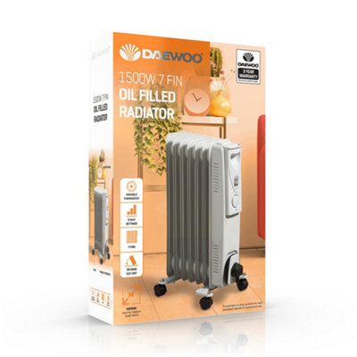 Daewoo 7 Fin Oil Filled Radiator 1500W Portable Heater White